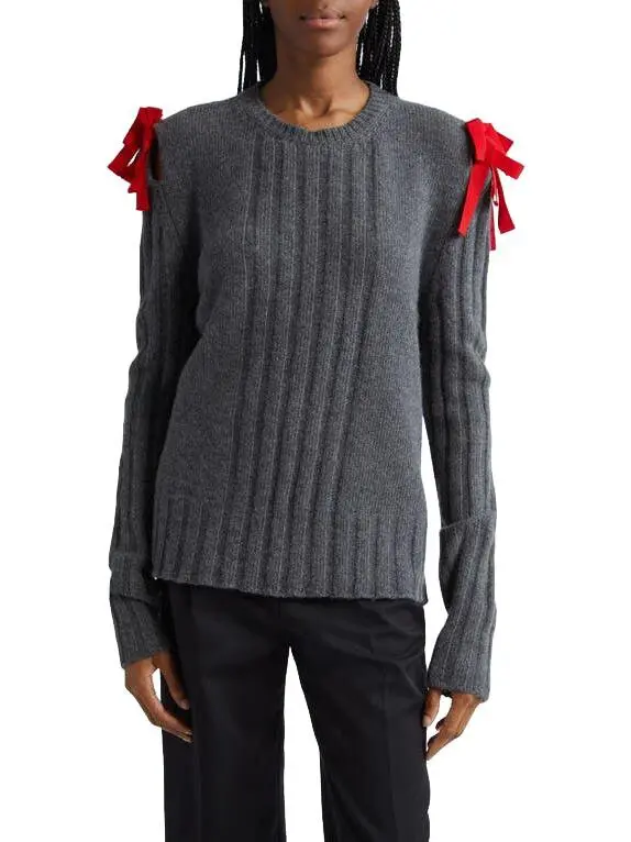 MOLLY GODDARD Bow Shoulder Wool Sweater - Grey
