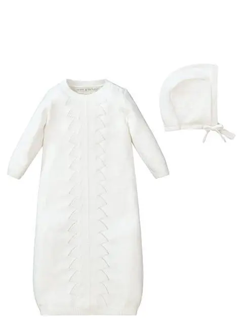 HOPE & HENRY Baby Sweater Gown And Bonnet Set - Soft White