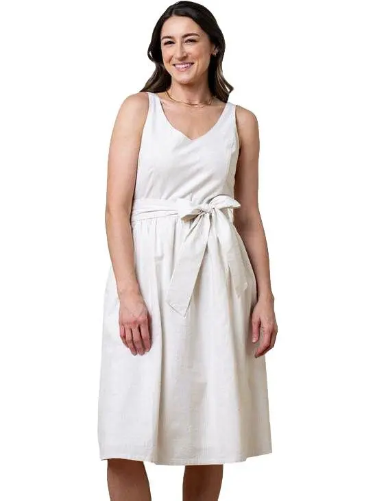 HOPE & HENRY Organic Cotton A-line Dress With Sash - Khaki