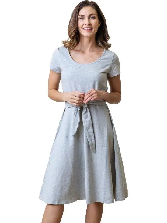 HOPE & HENRY Organic Tie-waist Knit Fit And Flare Dress - Gray Heather Solid