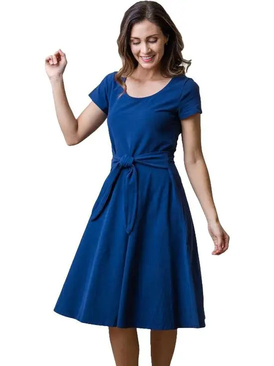 HOPE & HENRY Organic Tie-waist Knit Fit And Flare Dress - Navy