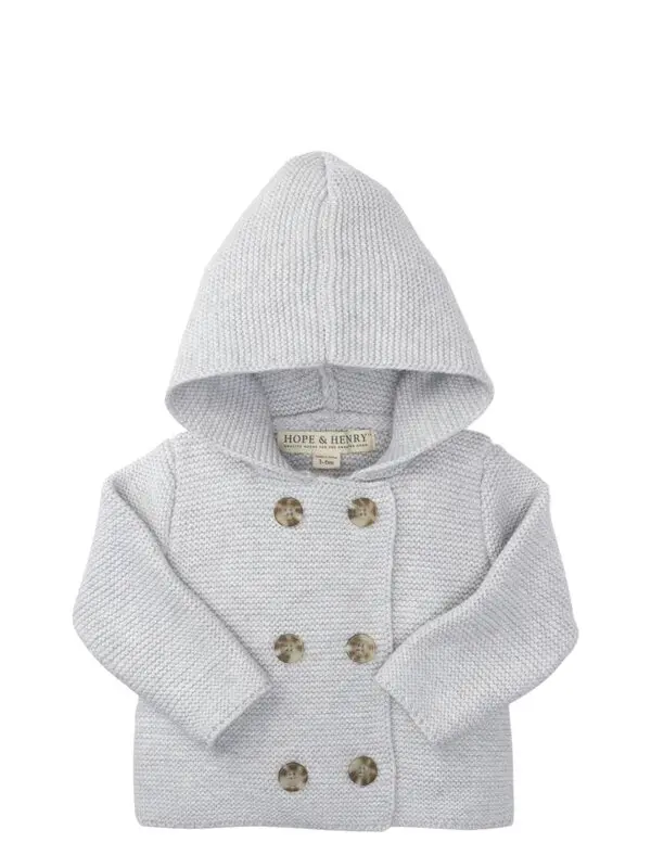 HOPE & HENRY Baby Faux Fur Hooded Sweater - Light Grey Heather