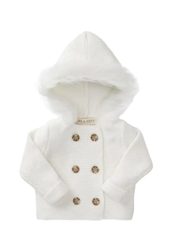 HOPE & HENRY Baby Faux Fur Hooded Sweater - Soft White With Faux Fur
