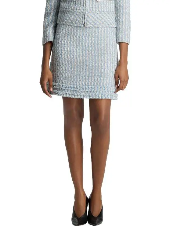 St. John Metallic Tweed Skirt - Powder Blue/white Multi