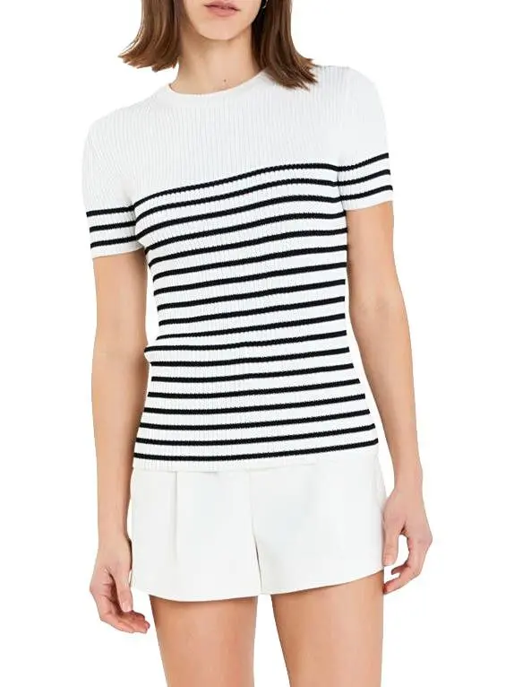 English Factory Stripe Ribbed Sweater - White/ Black