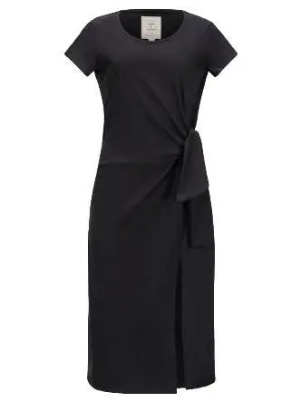 HOPE & HENRY Organic Knit Tie Midi Dress - Black Side-tie