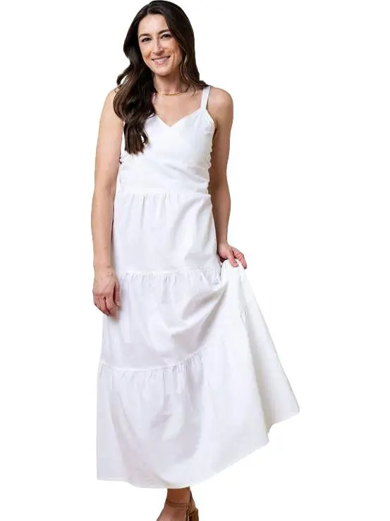 HOPE & HENRY Sleeveless Tiered Wrap Midi Dress - White