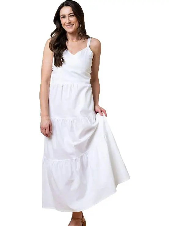 HOPE & HENRY Sleeveless Tiered Wrap Midi Dress - White