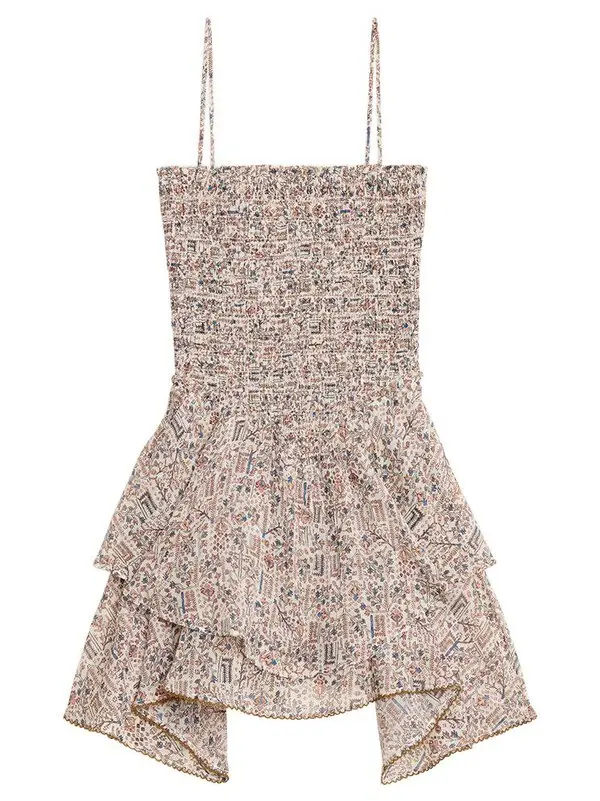 MARANT ETOILE Anka Printed Smocked Mini Dress - Ecru
