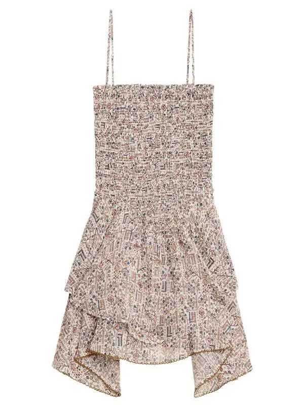 ETOILE Anka Smocked Organic Cotton Voile Dress With Cloud Print - Ecru