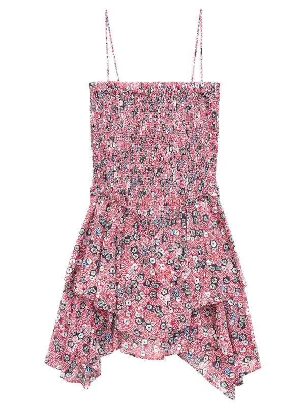 MARANT ETOILE Anka Printed Smocked Mini Dress - Raspberry/black
