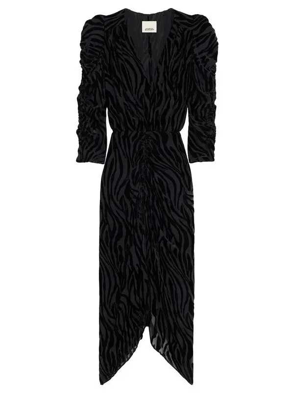 Isabel Marant Nemil Zebra Print Velvet Dress - Black