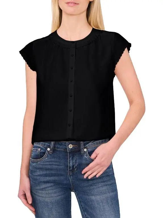 CECE DUPRAZ Scalloped Cap Sleeve Top - Rich Black
