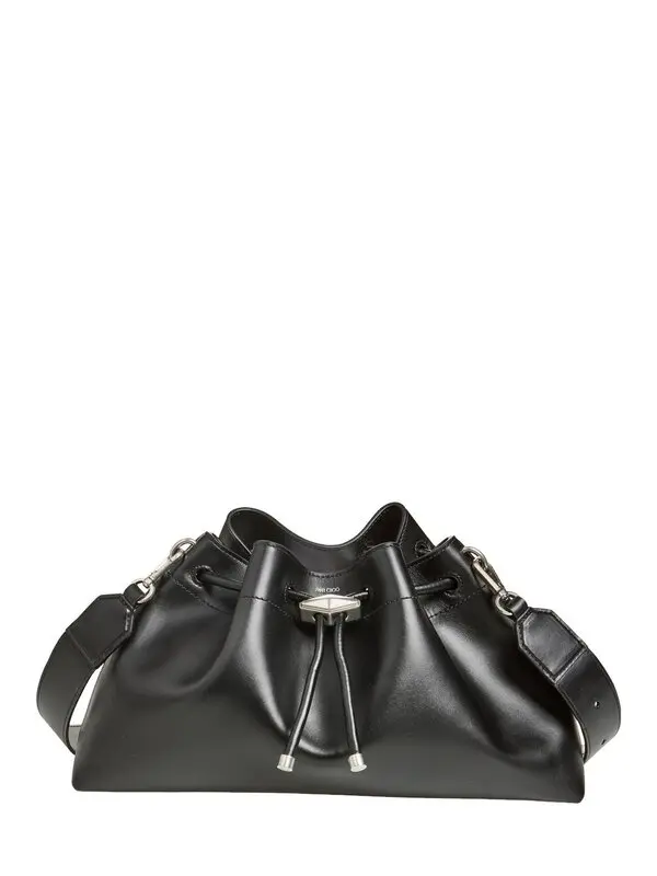 JIMMY CHOO Cinch Leather Bucket Bag - Black/ Antique Silver
