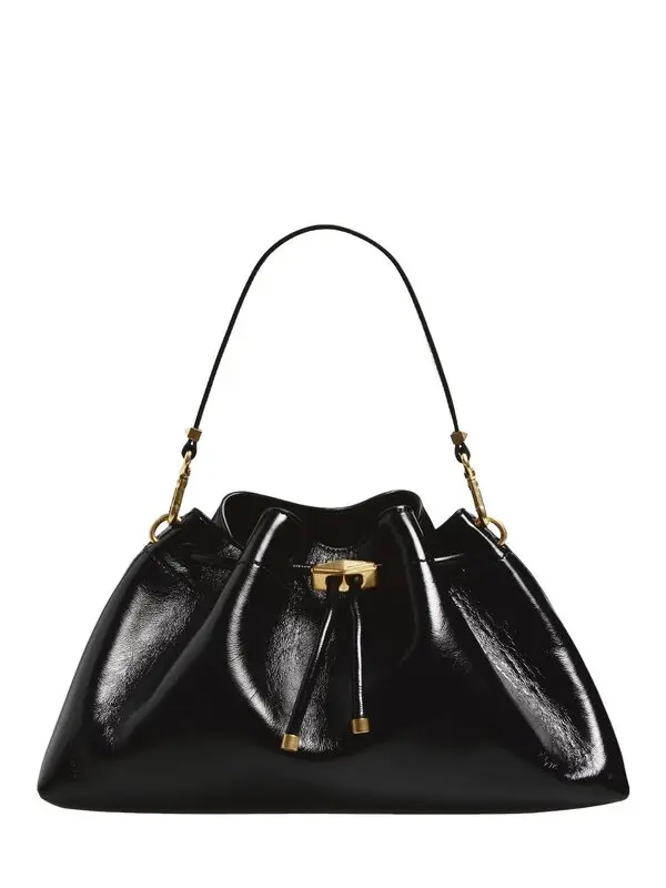 JIMMY CHOO Cinch Leather Bucket Bag - Black/gold