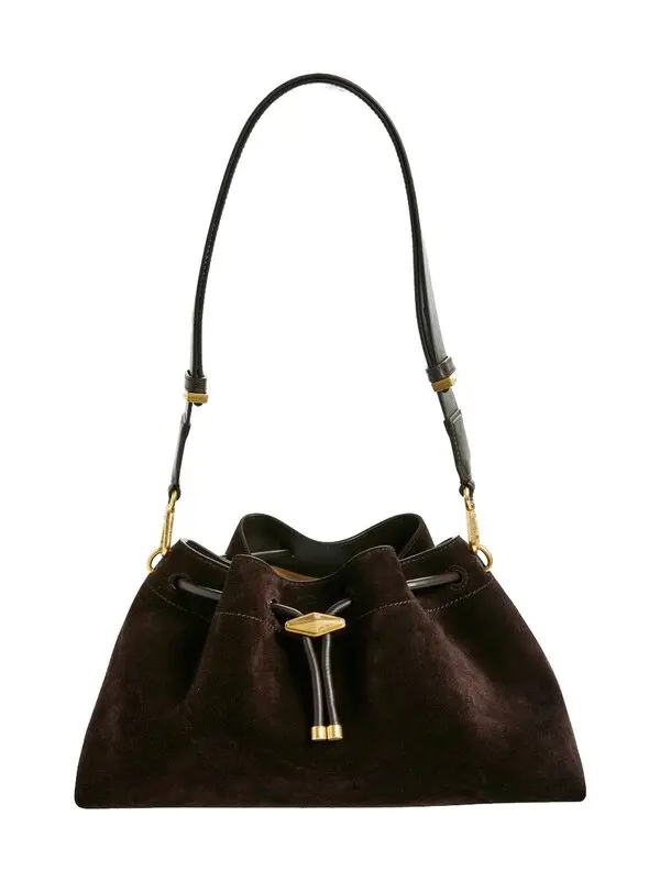 JIMMY CHOO Cinch Leather Bucket Bag - Coffee/ Gold