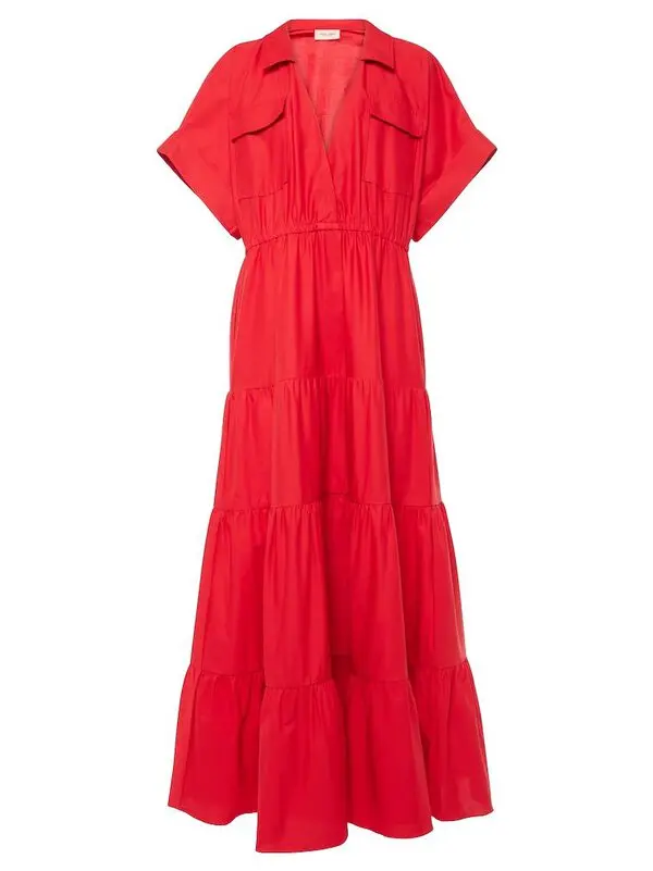 ADRIANA DEGREAS Tiered Cotton Maxi Dress - Red