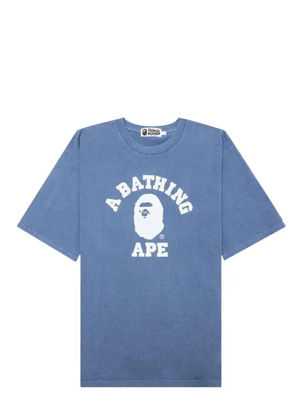 A BATHING APE Pigment Dyed College Relaxed Fit Tee - Blue