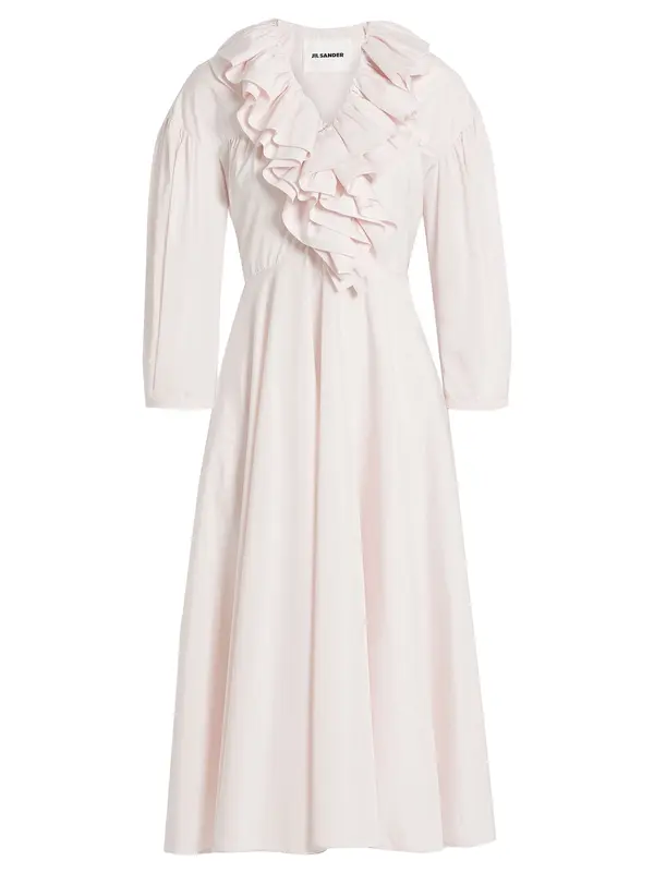 JIL SANDER Ruffled Taffeta Midi Dress - Pastel Pink