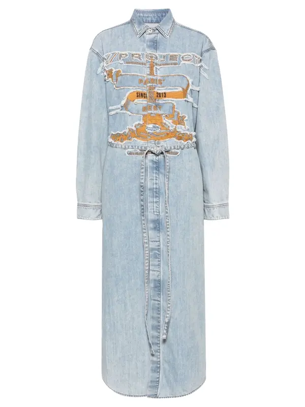 Y/project Logo-embroidered Denim Shirt Dress - Blue