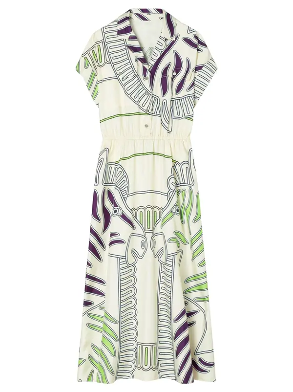 Tory Burch Printed Silk Twill Shirtdress - Neutrals