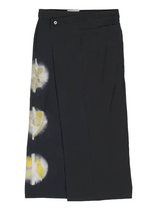 FENG CHEN WANG Abstract-print Wool Midi Skirt - Black