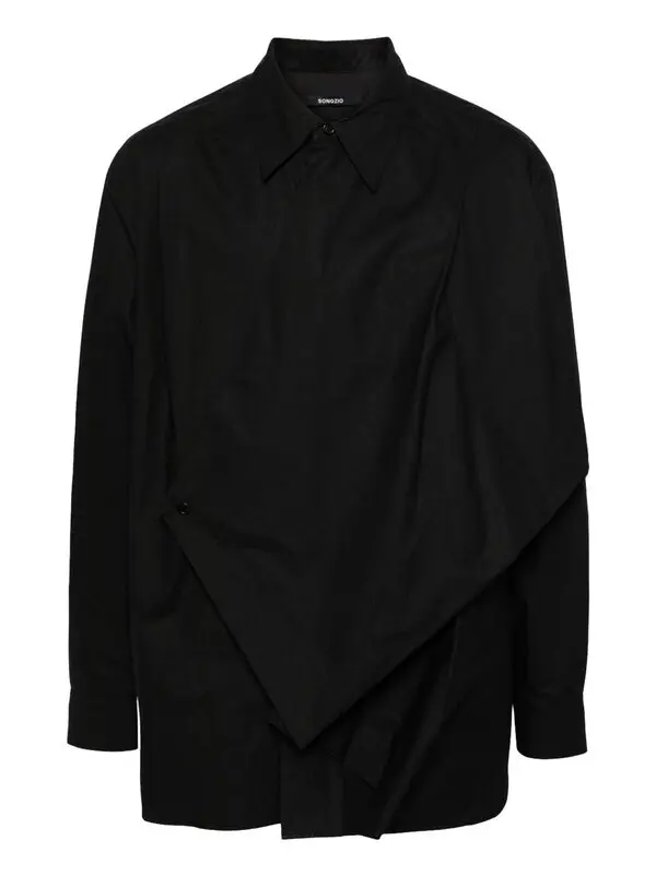 SONGZIO Draped-detail Cotton Shirt - Black