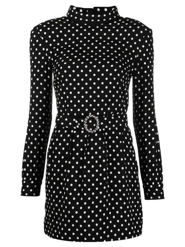Saint Laurent Belted Polka-dot Mini Dress - Black