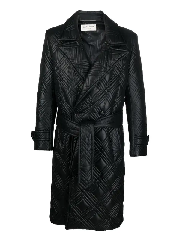 Saint Laurent Quilted Wrap Midi Coat - Black