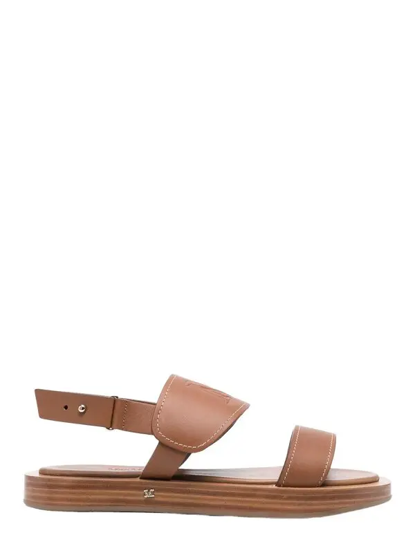 Max Mara Embossed-logo Leather Sandals - Brown