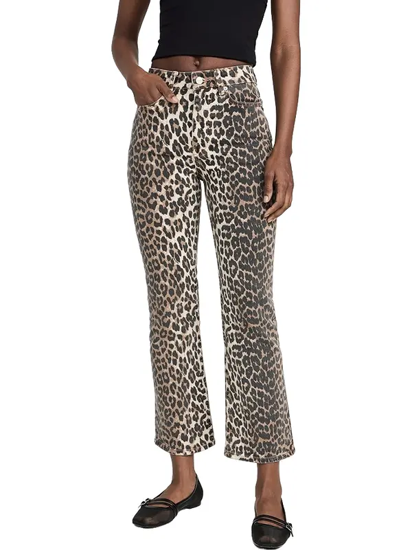 GANNI Print Denim Cropped Jeans - Leopard