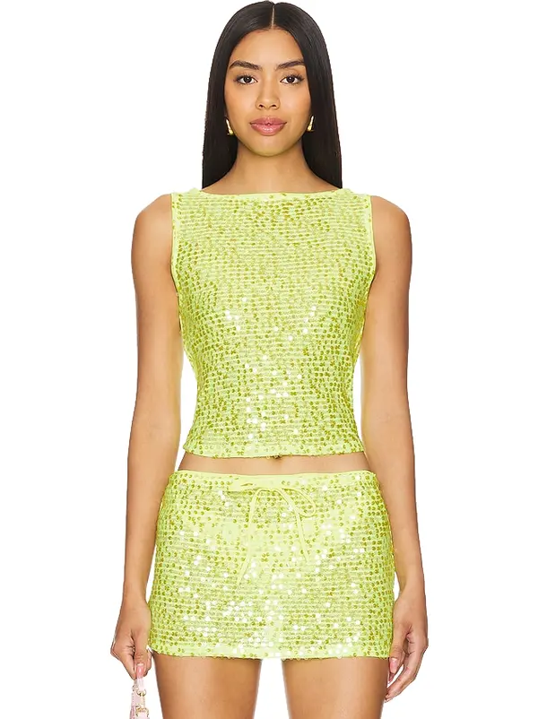 LOVERS AND FRIENDS Erin Sequin Top - Lime Green Sequin