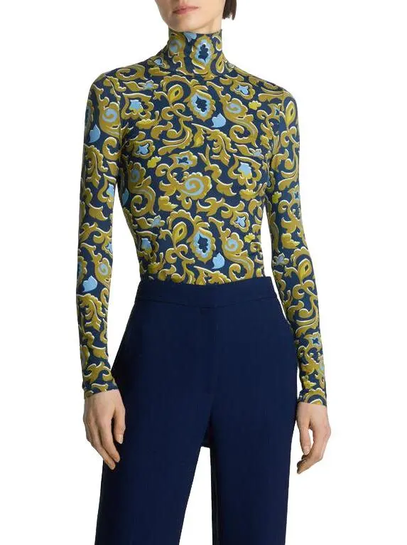 St. John Nuda Paisley Print Top - Royal Blue Multi