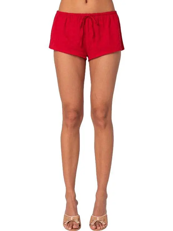 EDIKTED Eyelet Embroidery Cotton Shorts - Red