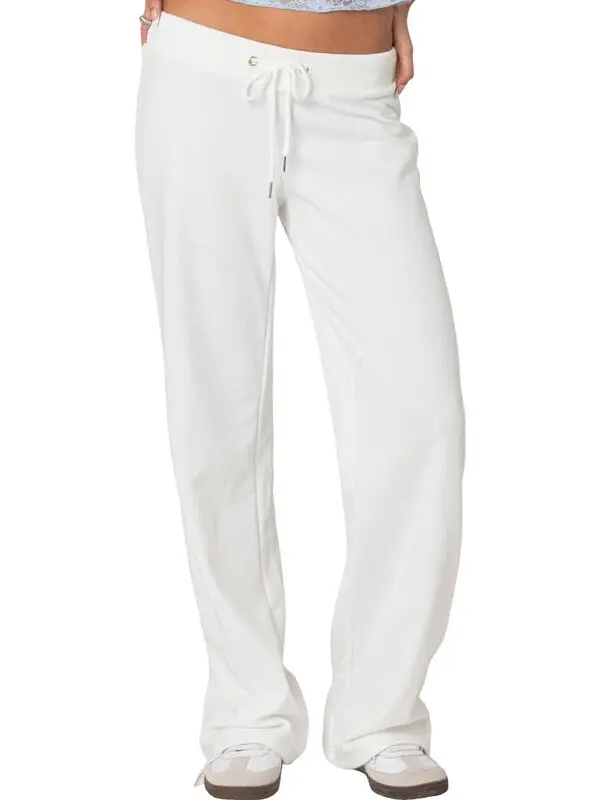 EDIKTED Quinn Cotton Blend Straight Leg Sweatpants - White