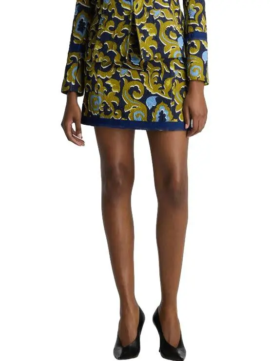St. John Paisley Print Cotton Blend Matelassé Miniskirt - Royal Blue Multi