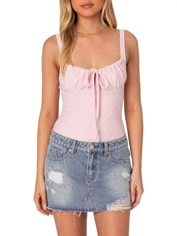 EDIKTED Carol Eyelet Sleeveless Bodysuit - Pink