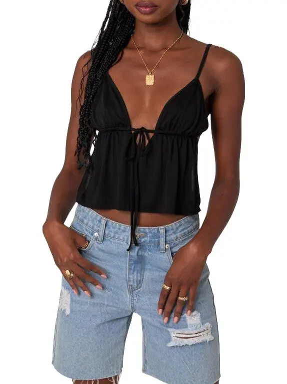 EDIKTED Rylee Tie Front Open Back Camisole - Black