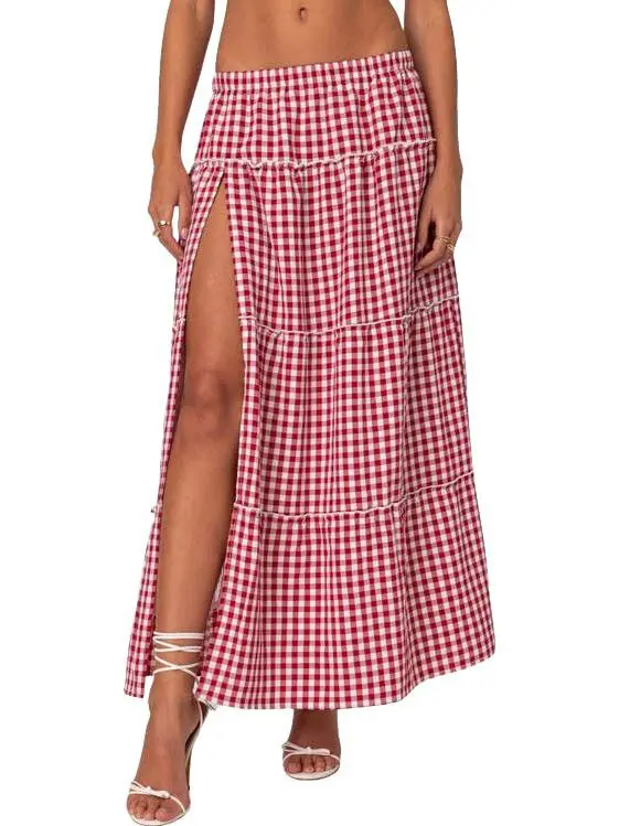 EDIKTED Gingham Maxi Skirt - Red