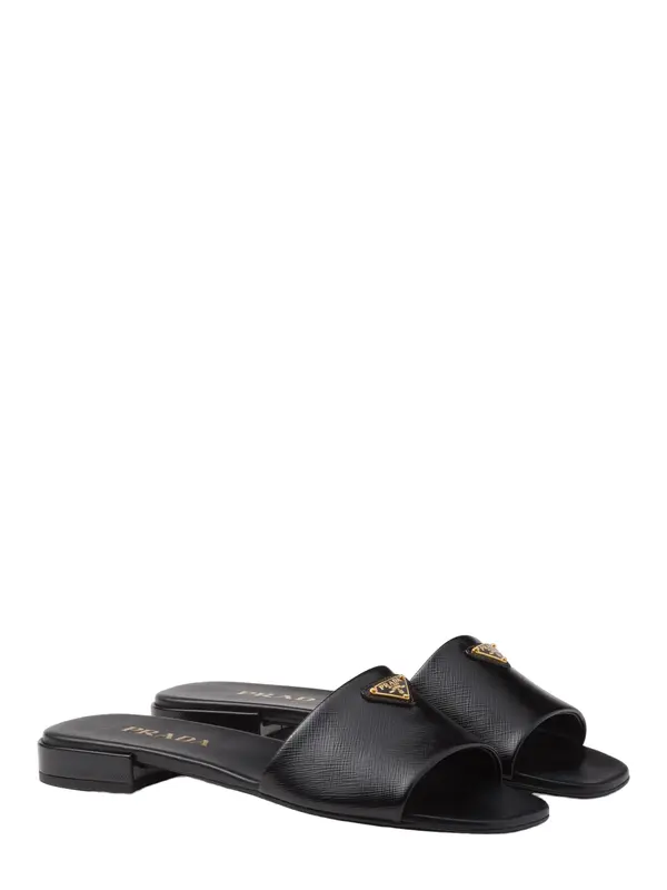 Prada Saffiano Leather Slides - Black
