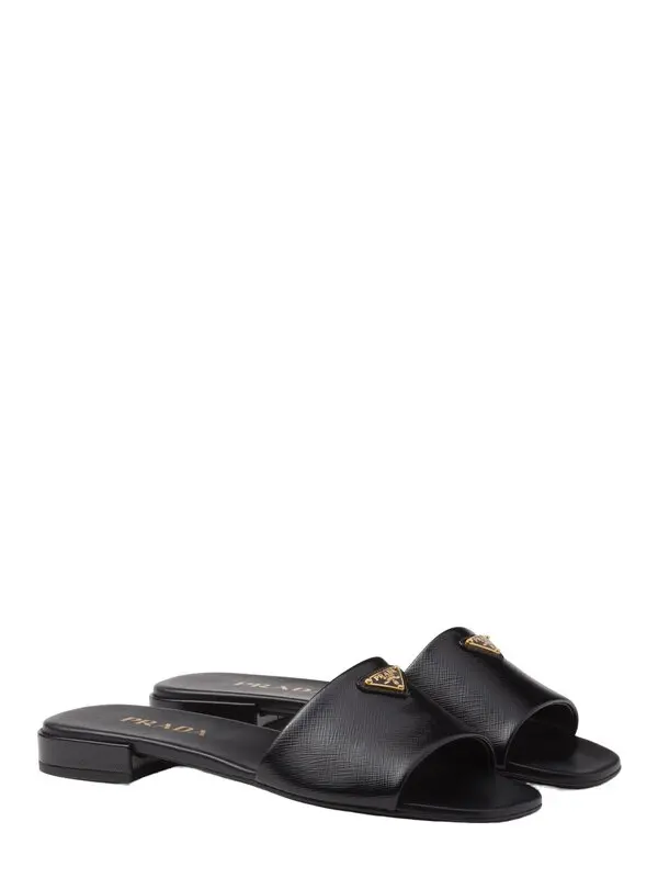 Prada Saffiano Patent Leather Slides - Black