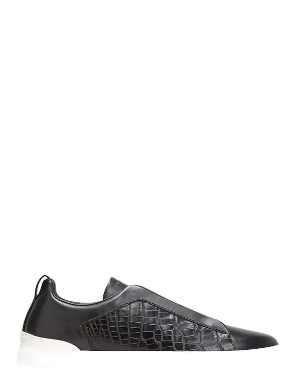 Zegna Triple Stitch Alligator Leather Sneakers - Black