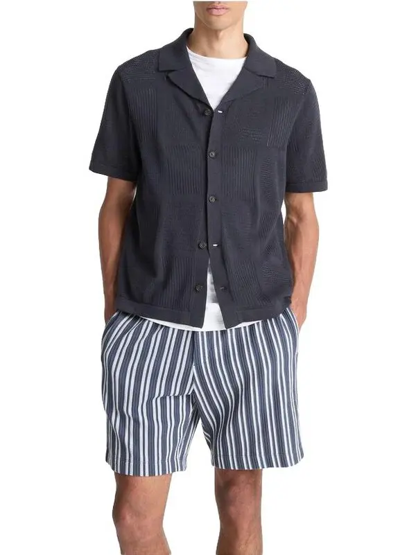 Vince Patchwork Pointelle Short-sleeve Shirt - Blue