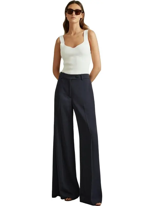 REISS Solene Wide Leg Trousers - Navy