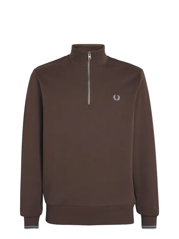 Fred Perry Cotton Quarter-zip Sweatshirt - Brown