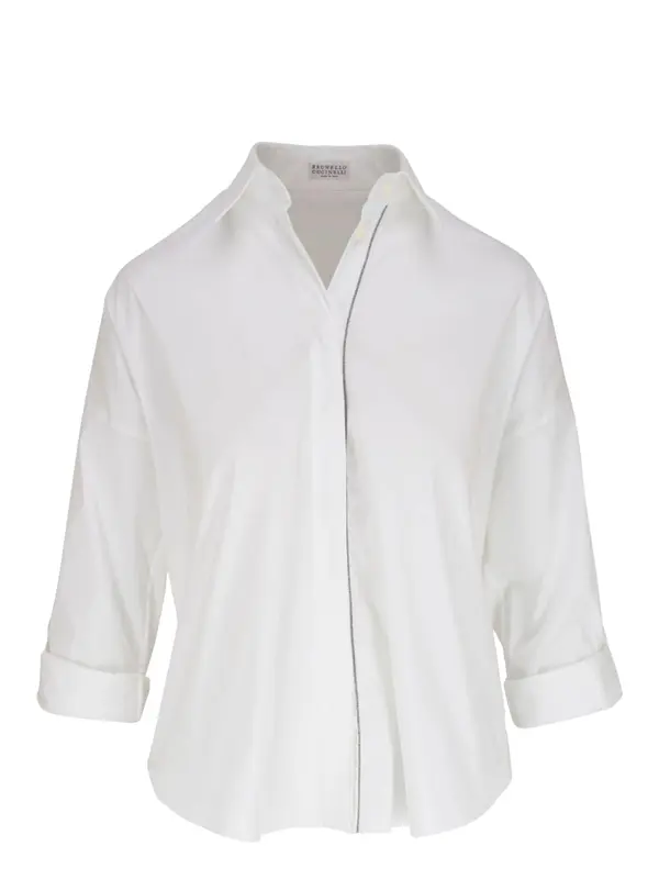 Brunello Cucinelli Monili-trim Cotton-blend Shirt - White