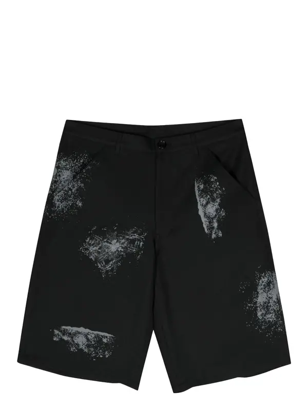 Comme Des Garçons Painterly-print Twill Shorts - Black