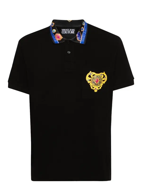 Versace Heart Couture Polo Shirt - Black