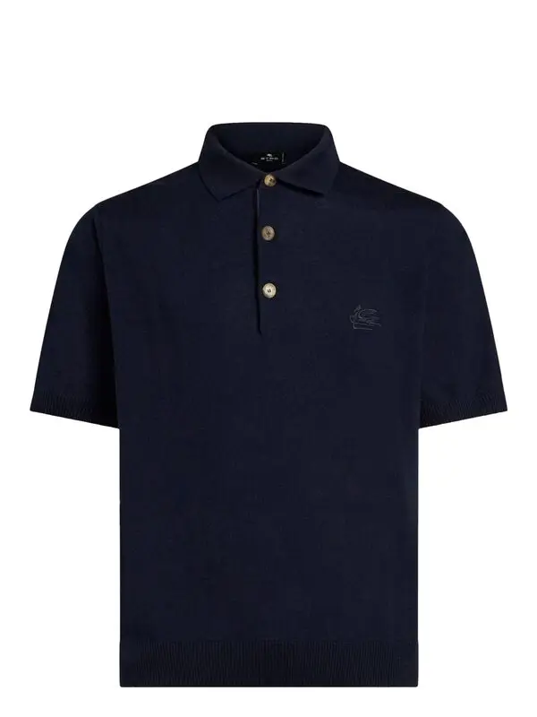 Etro Logo-embroidered Knitted Polo Shirt - Blue