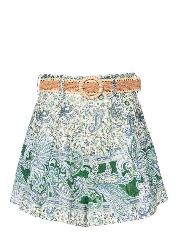 Zimmermann Ottie Tuck Linen Shorts - Green
